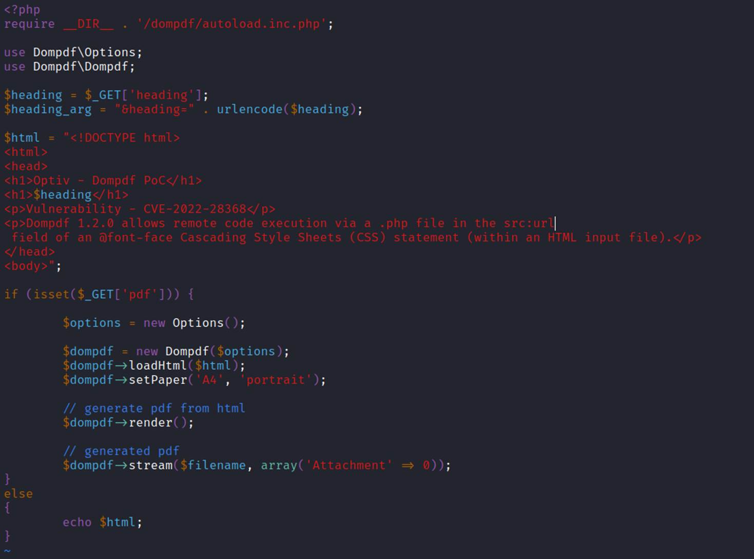 Exploiting RCE Vulnerability in Dompdf | Optiv Exploiting RCE Vulnerability in Dompdf | Optiv